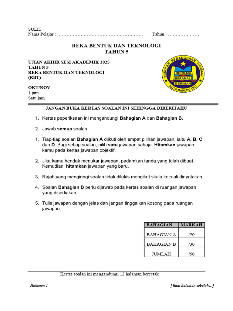 Uasa Rbt Tahun 5 | PDF