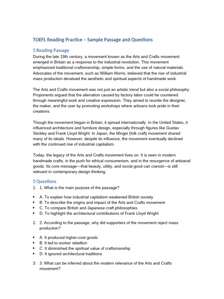TOEFL Reading Sample Passage | PDF