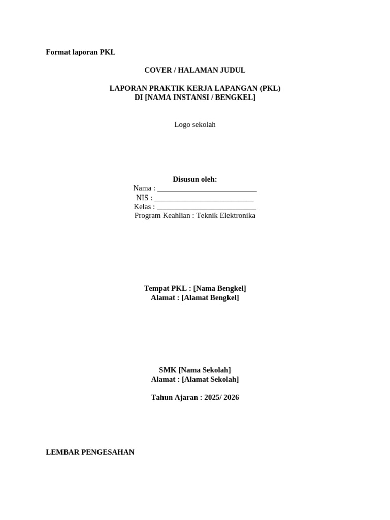 Format Laporan PKL Teknik Elektronika | PDF