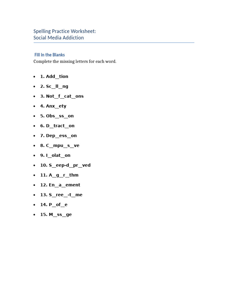 Spelling Practice Worksheet 15words | PDF