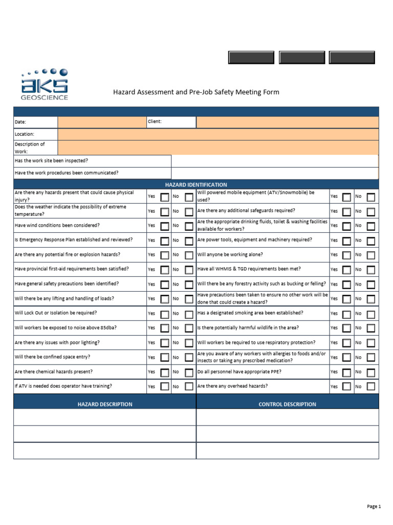 Hazard Assessment Safety Checklist | PDF | Hazards | Labor Relations