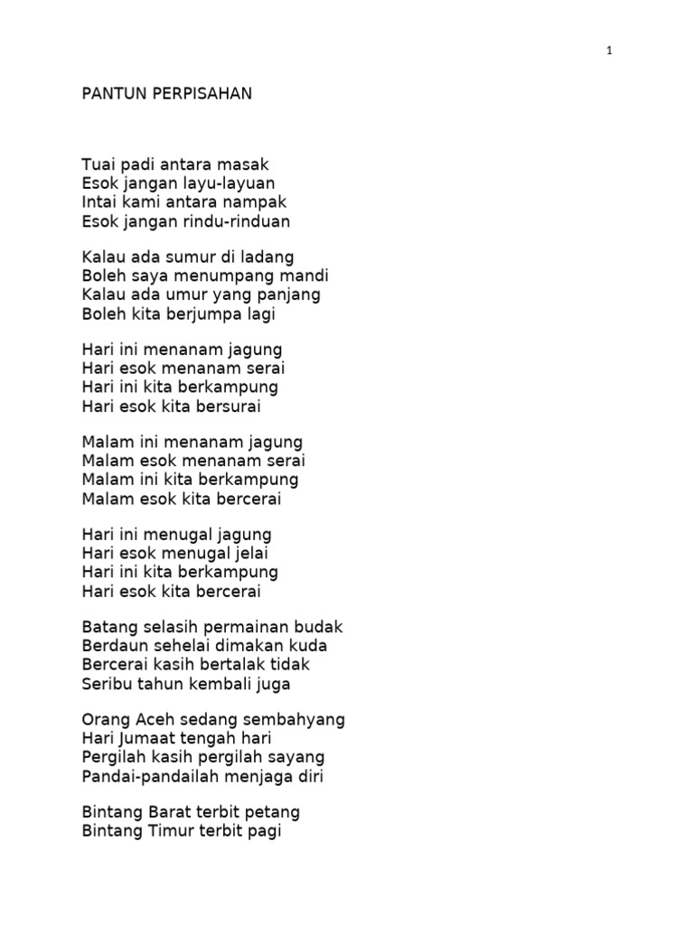 PANTUN PERPISAHAN | PDF