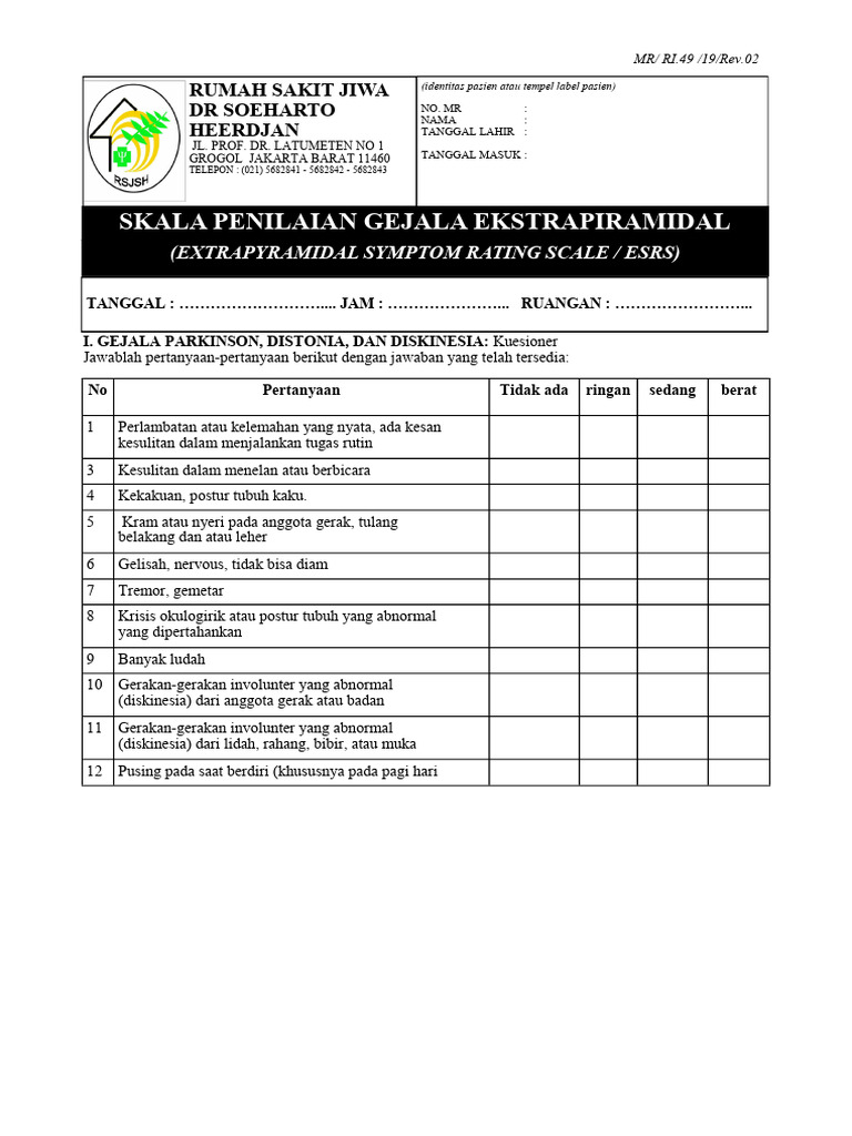 Skala Penilaian Gejala Ekstrapiramidal | PDF