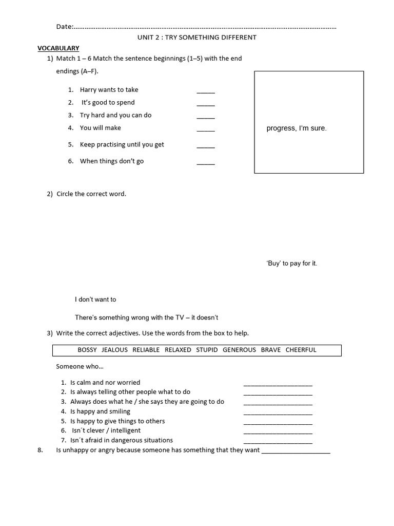 Wednesday, 1st Octomber (Unit 2 - Vocabulary & Grammar) | PDF | Linguistics