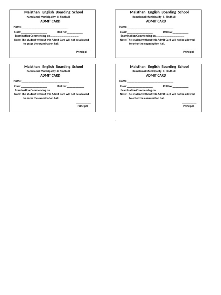 Maisthan English Boarding School Admit Card | PDF