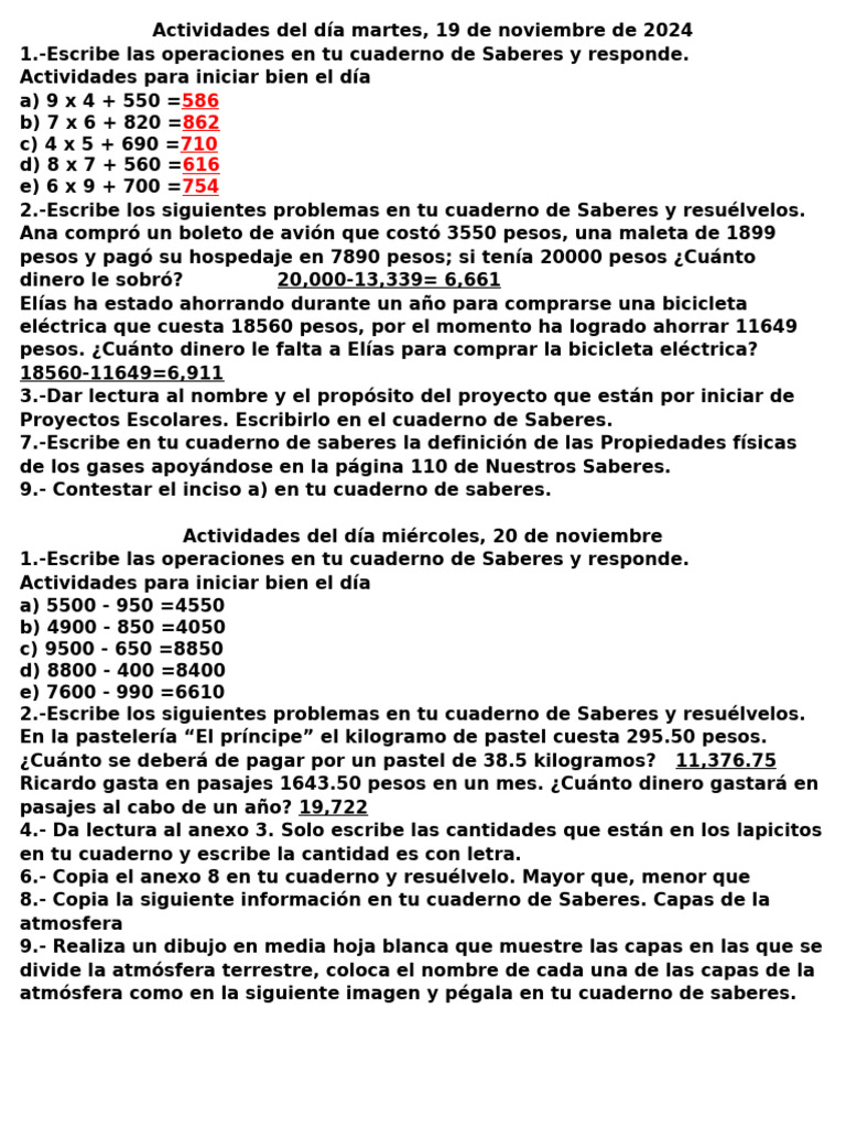 Actividades Del Día Martes 19 | PDF