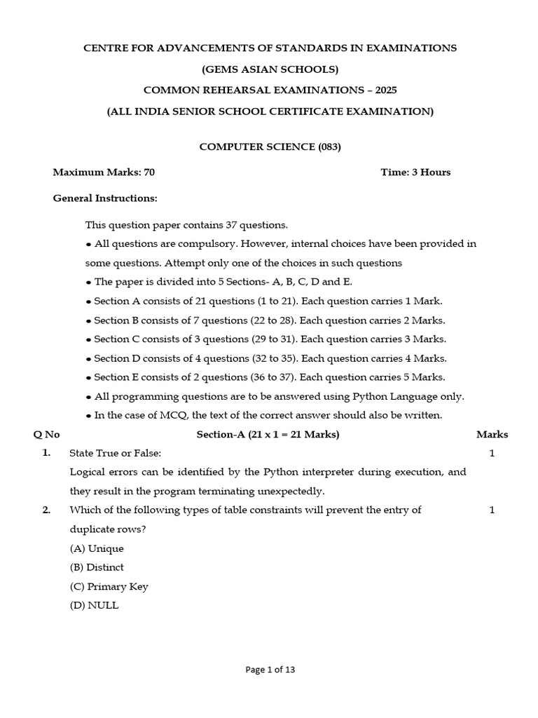 Computer Science CASE 2025 | PDF | Parameter (Computer Programming ...