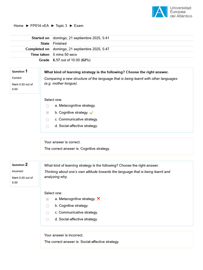 Answers Exam Learning Strategies | PDF | Metacognition | Second Language