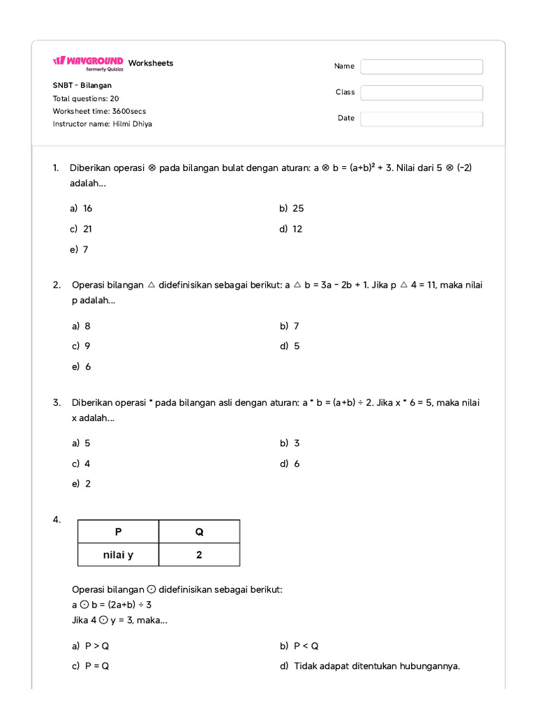 Worksheet Operasi Bilangan dan Soal Matematika | PDF