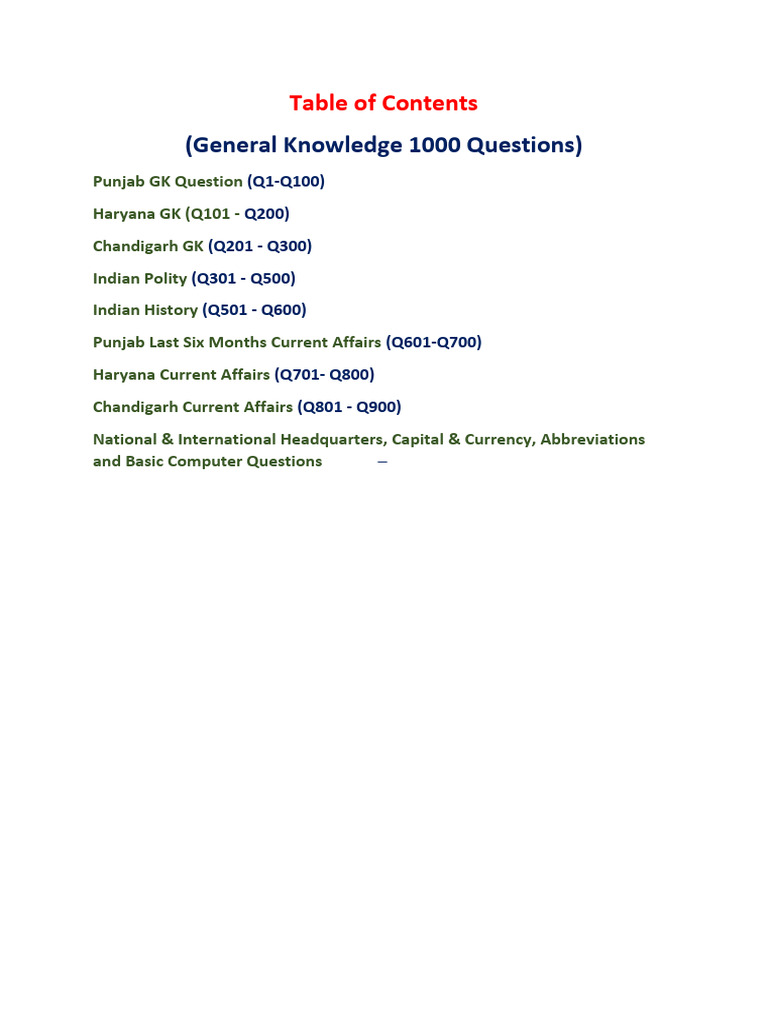General Knowledge 1000 Questions Complete Book | PDF