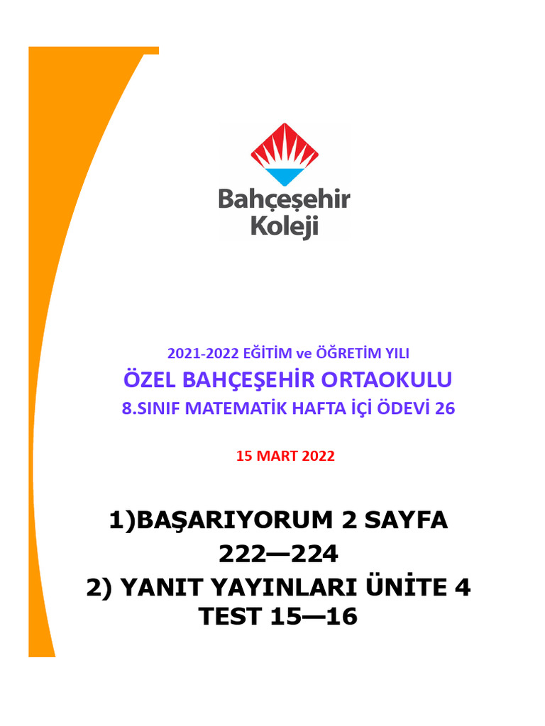 8sinif Mat Hafta Ici Odevi 26 Baslik 1647410948 | PDF