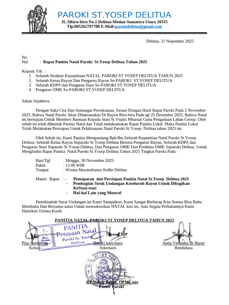 Rapat Panitia Natal St. Yosep 2025 | PDF