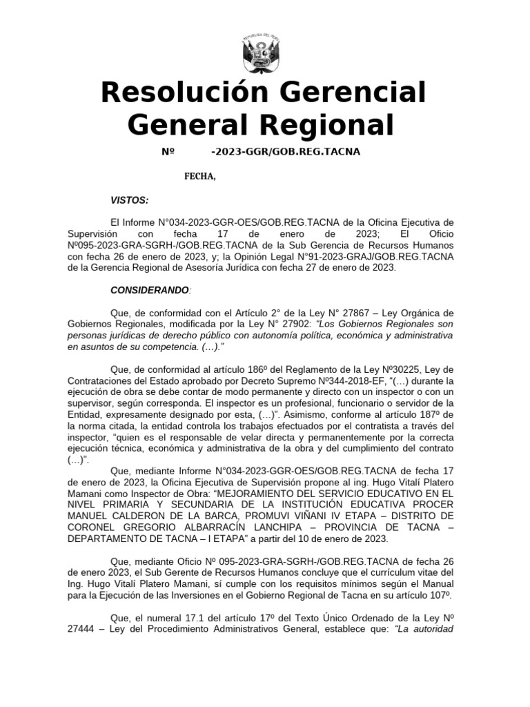 91 Designacion Inspector Hugo Platero Mamani | PDF | Servicio Civil ...