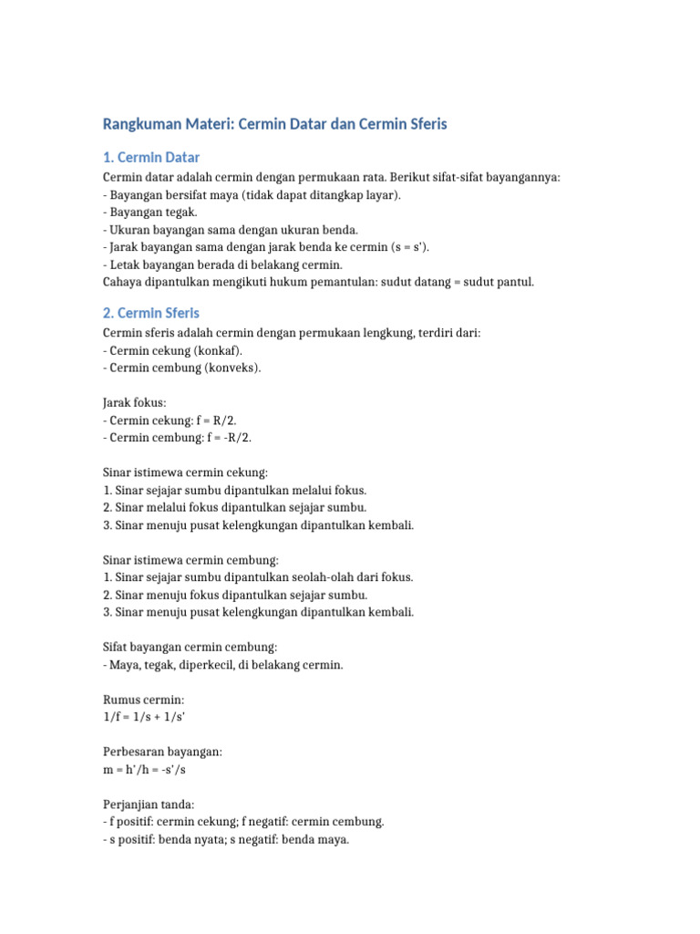 Rangkuman Cermin Datar Dan Sferis | PDF