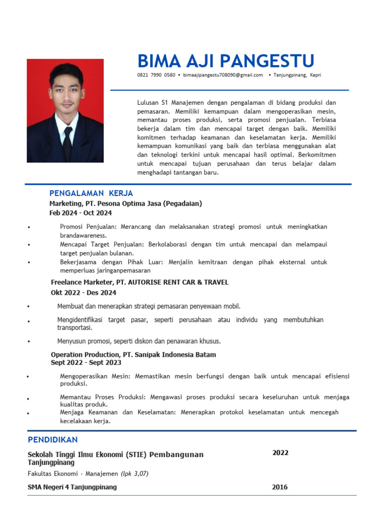 CV_Bima Aji Pangestu | PDF