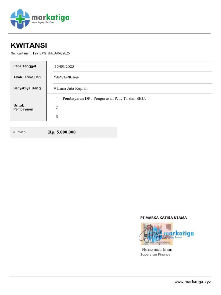 1251 KWT MKU 04 2025 - Kwitansi PT Megarindo Jaya Page-0001 | PDF