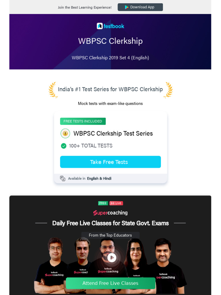 WBPSC Clerkship 2019 Set 4 (English) | PDF