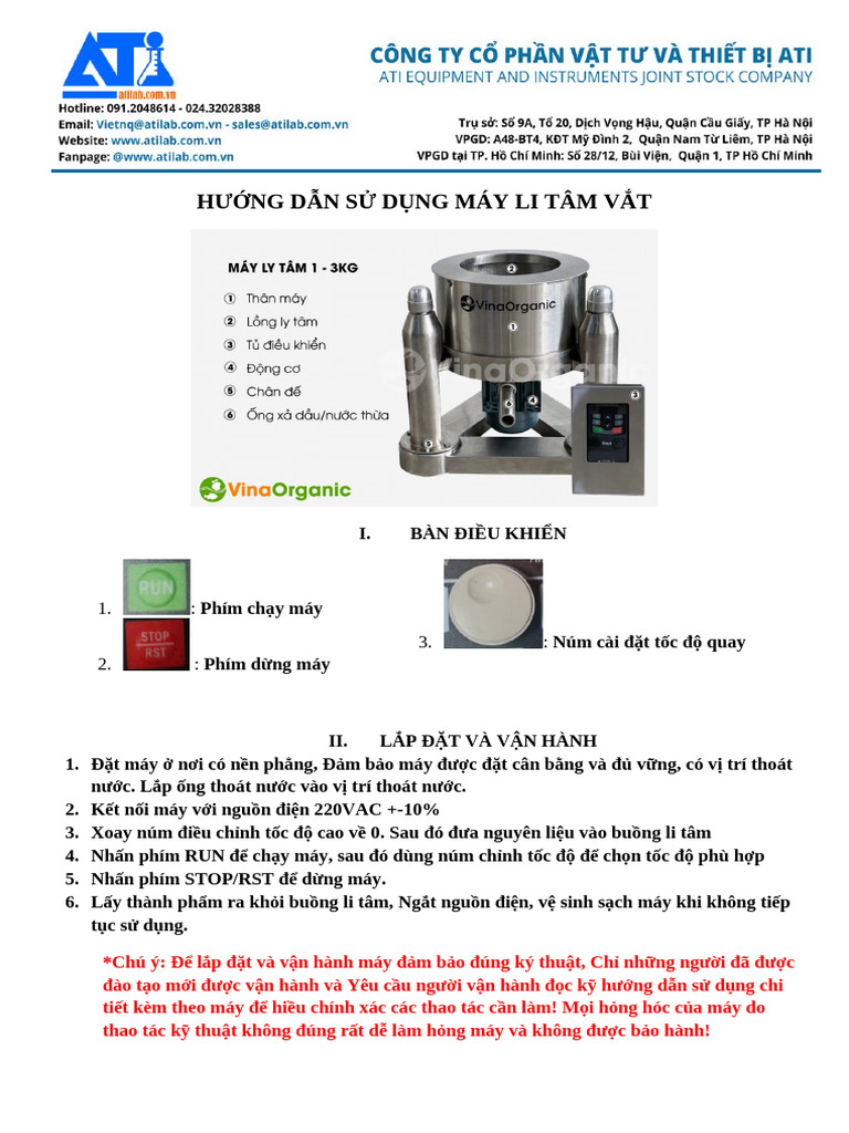 Hướng Dẫn Sử Dụng Máy Li Tâm Vắt | PDF