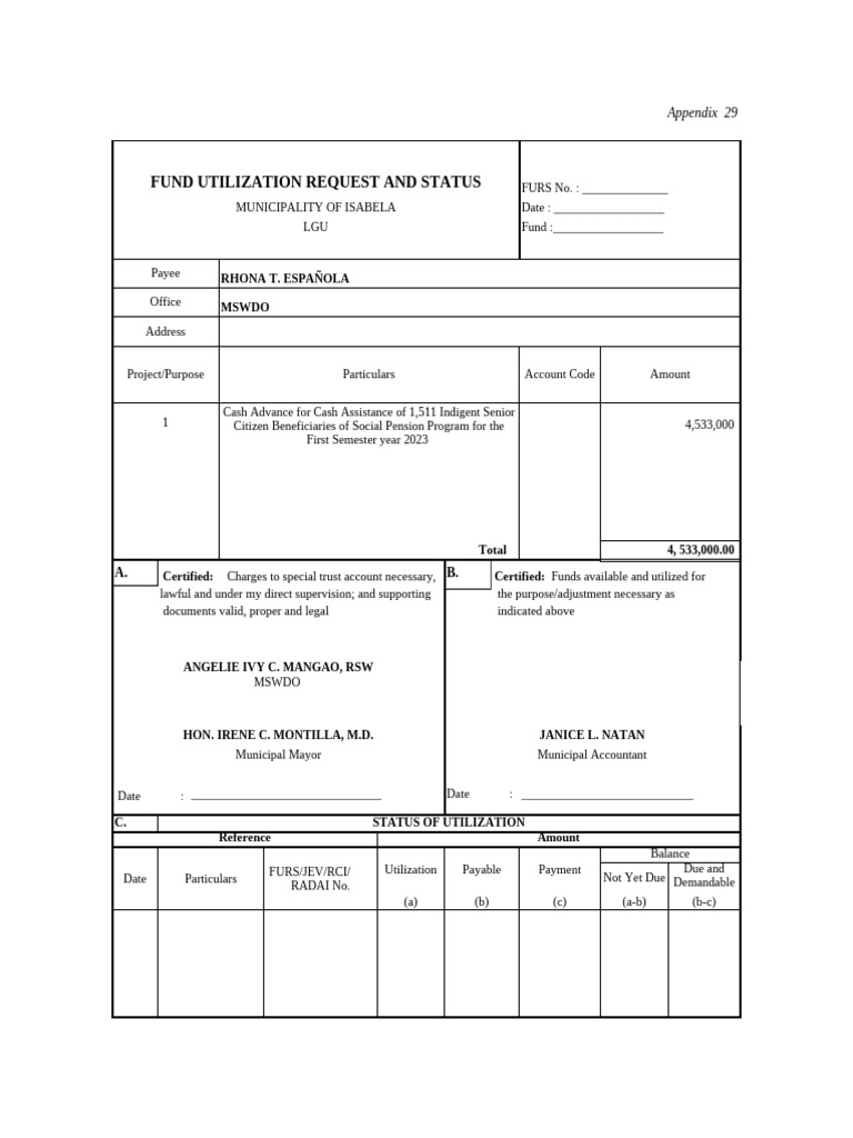Fund Utilization Request Form Isabela | PDF | Money | Financial Services