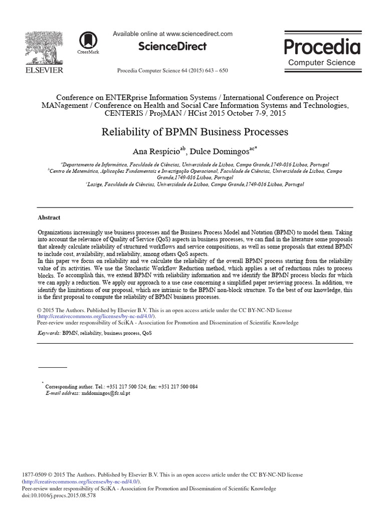 BPMN Reliability Calculation Methods | PDF | Reliability Engineering ...