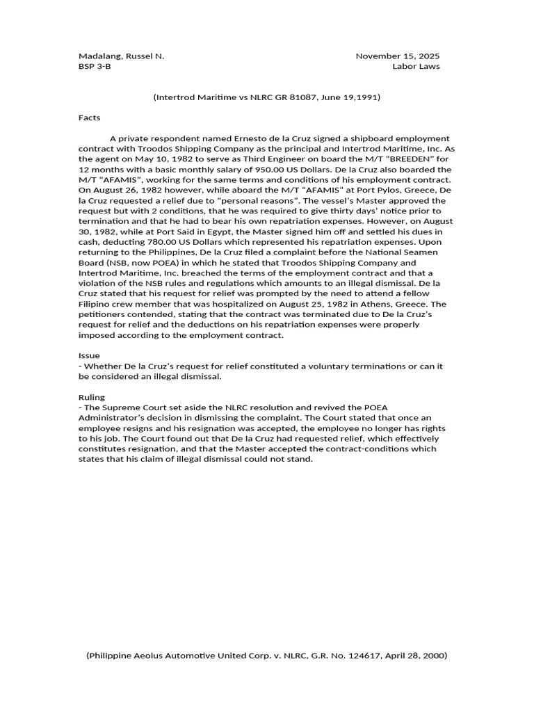 Philippine Labor Law Case Summaries | PDF | Employment