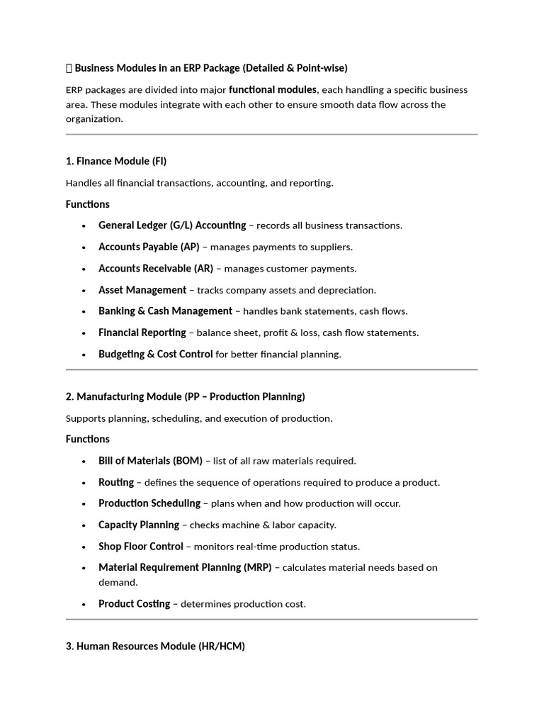 ERP Business Modules Overview | PDF | Payroll | Human Resource Management