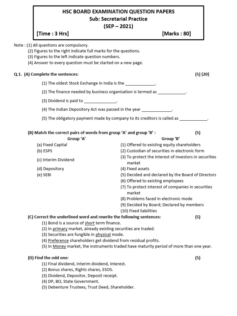 HSC Board Examination Question Papers (SP) Till June 2025-1 | PDF ...