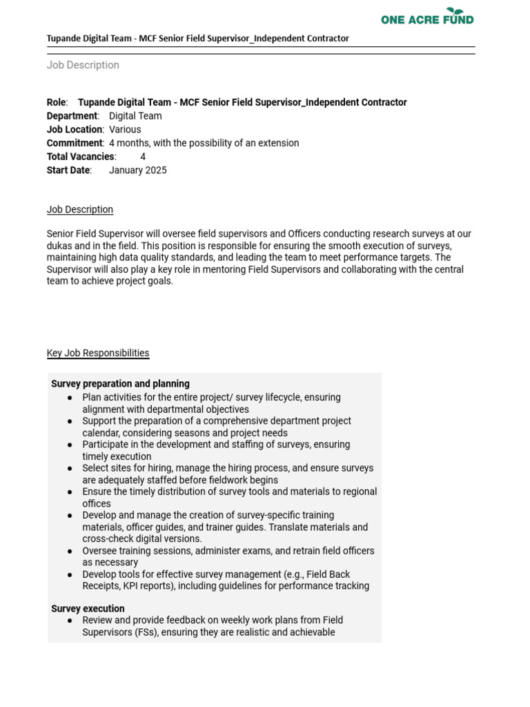 Tupande Digital Team - MCF Senior Field Supervisor_Independent ...