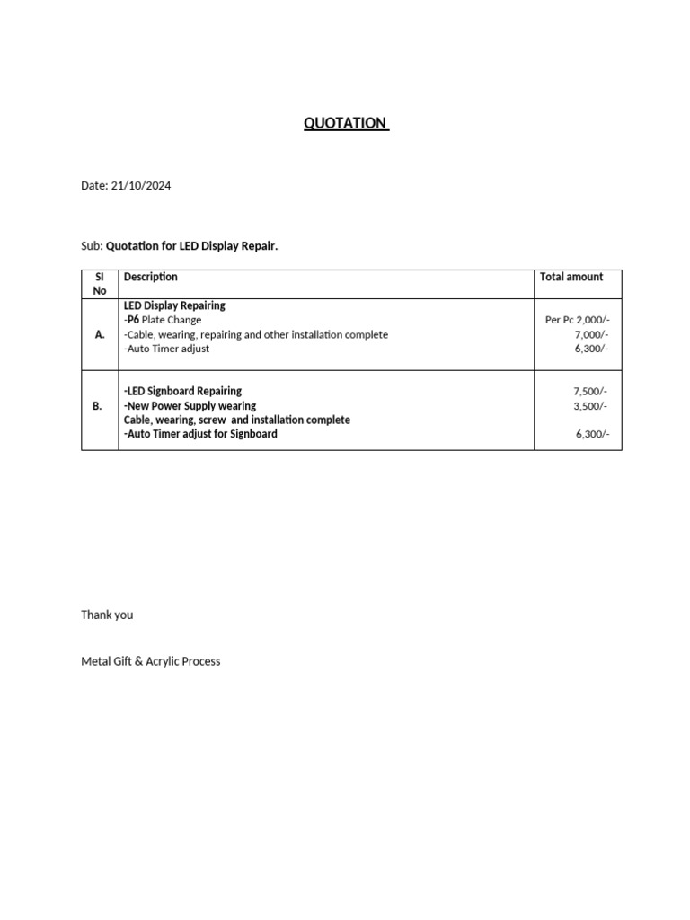 Quotation: Date: 21/10/2024 | PDF