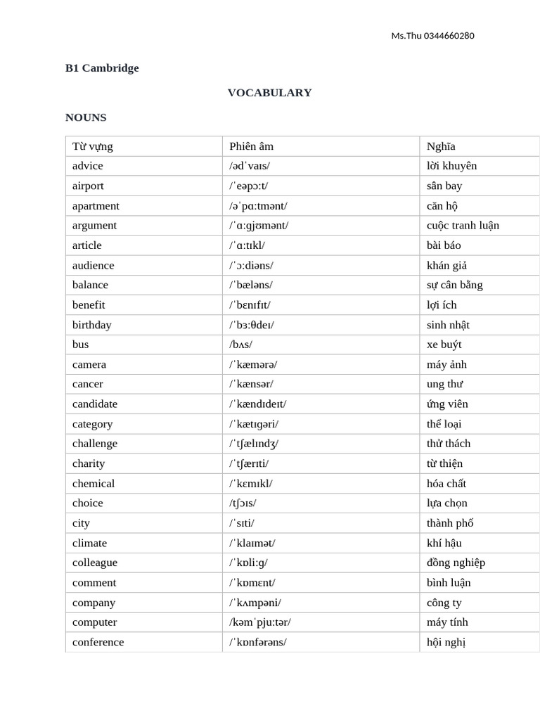 B1 Cambridge VOCAB | PDF