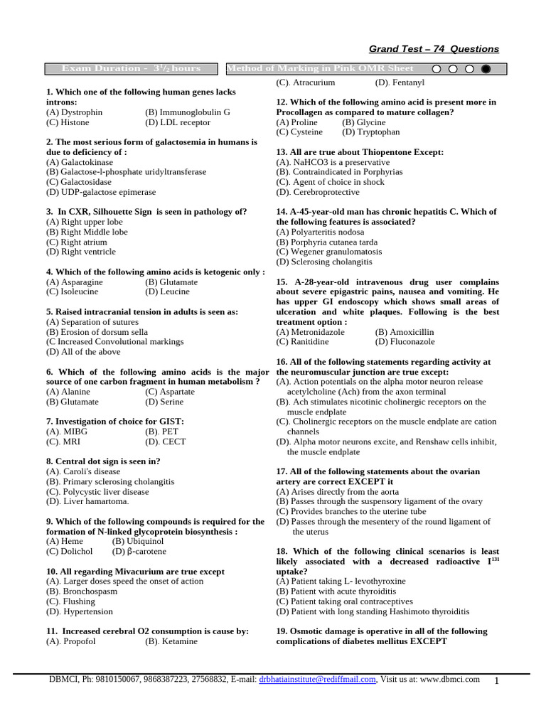 GT 74 Question Final Print | PDF | Acetylcholine | Thrombosis