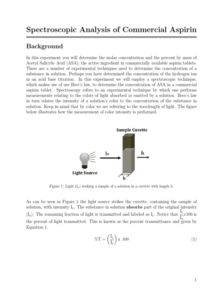 Aspirine Spectroscopy | PDF | Absorbance | Spectrophotometry