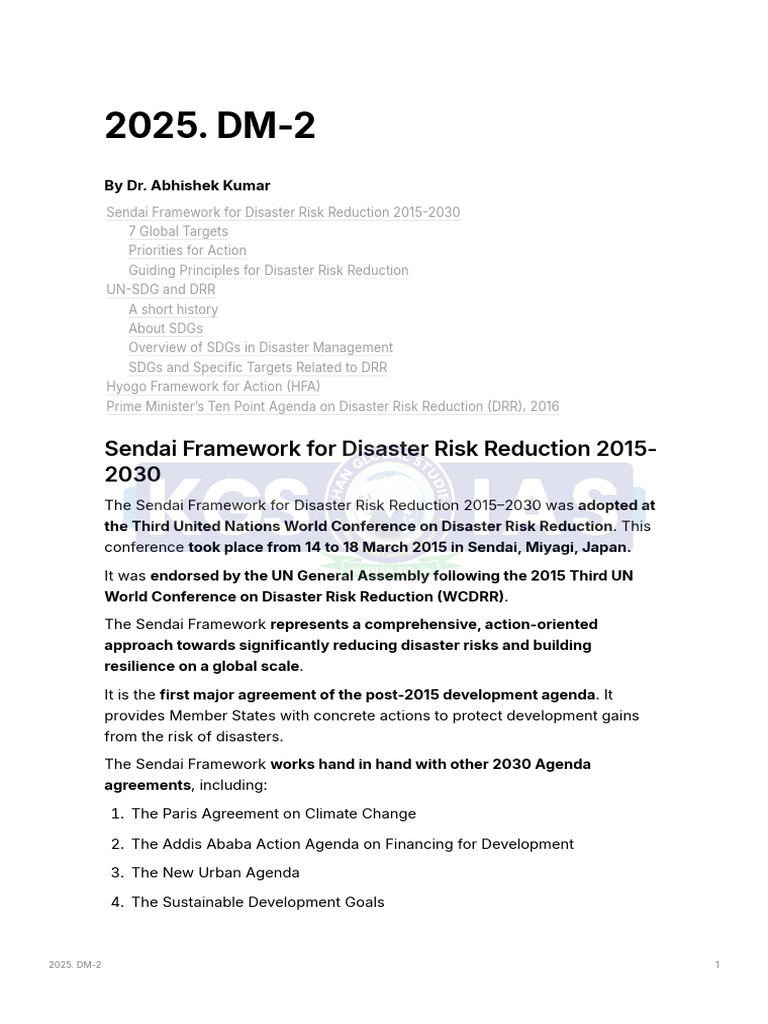 Sendai Framework for Disaster Risk Reduction | PDF | Disaster Risk ...