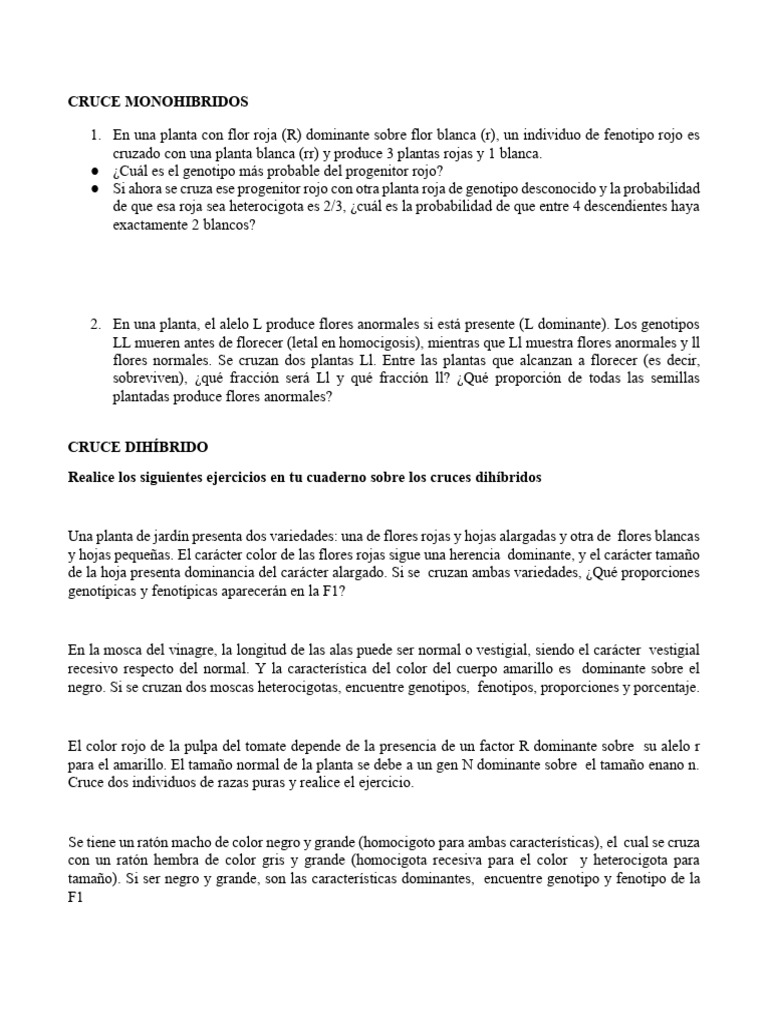 Cruces Genéticos: Monohíbridos y Dihíbridos | PDF | Dominancia ...
