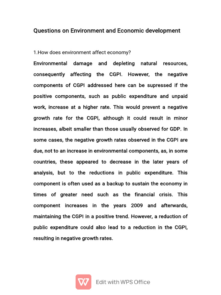 Questions On Environment and Economic Development | PDF ...