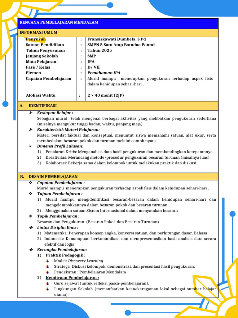 Rencana Pembelajaran IPA: Besaran dan Pengukuran | PDF