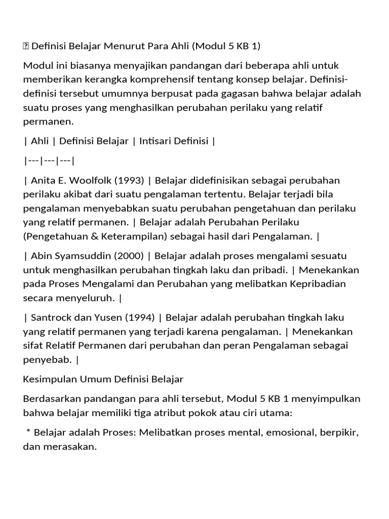 ? Definisi Belajar Menurut para Ahli | PDF