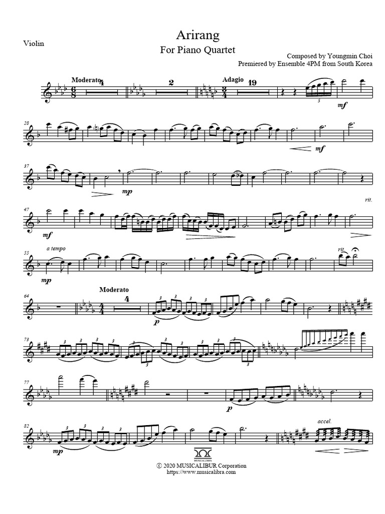 Arirang for Piano Quartet Sheet Music | PDF | Tempo | Musicology