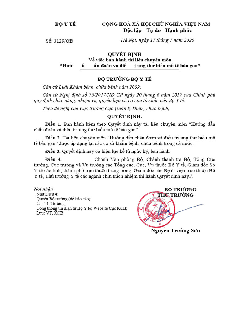 3129 QD BYT Huong Dan Chan Doan Va Dieu Tri Ung Thu Bieu Mo Te Bao Gan | PDF