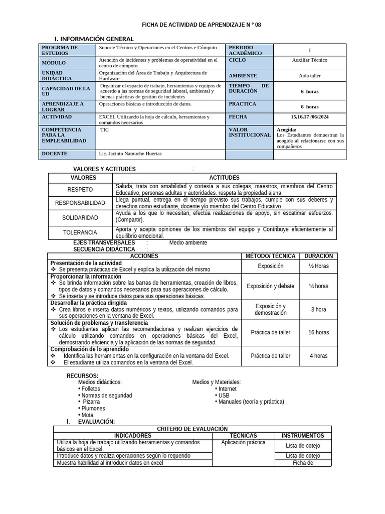 FAA8 SA2024 EXCEL Utilizando la hoja de cálculo, herramientas y ...