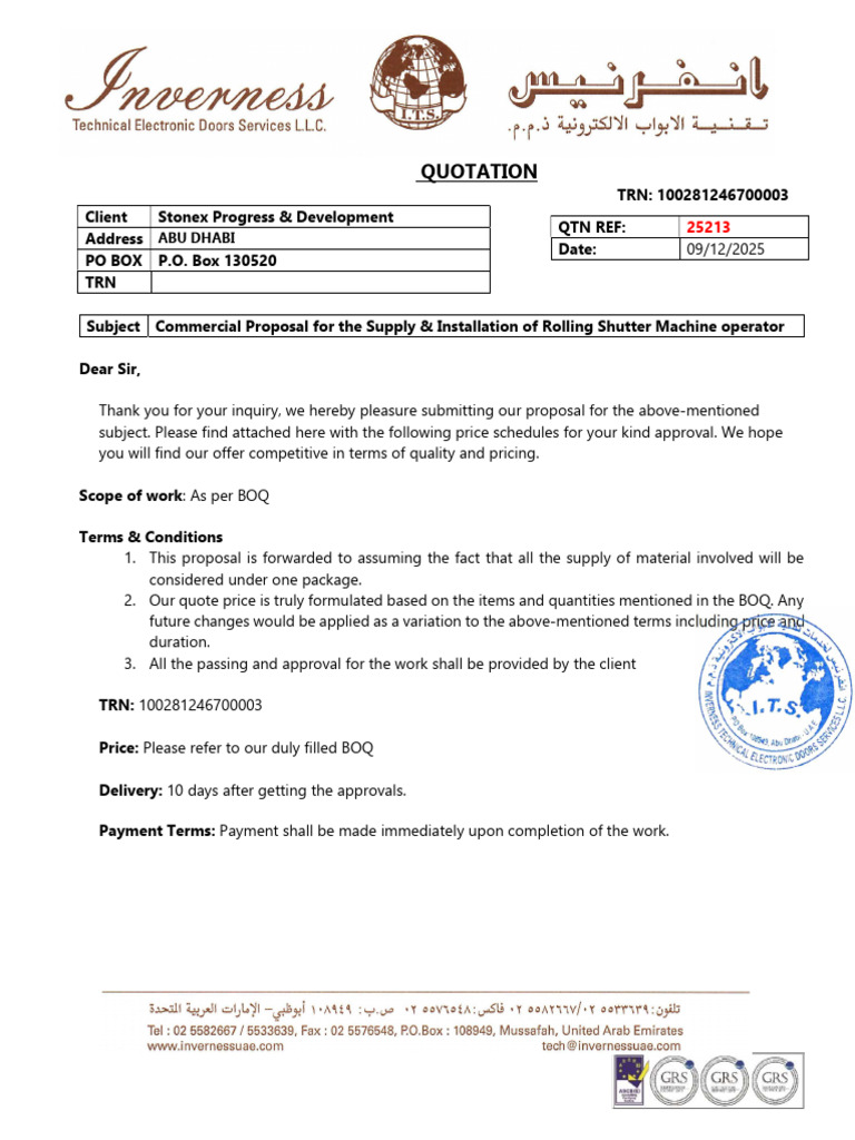 Shutter Rectification Work at Stonex Progress | PDF