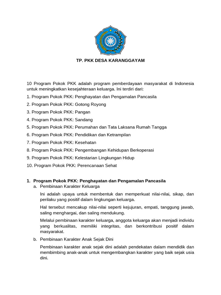 10 Program Pokok PKK untuk Keluarga | PDF