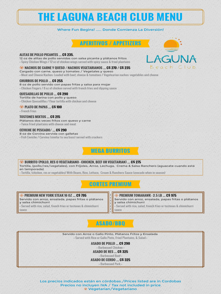 Menú del Laguna Beach Club | PDF | filete | Cocina