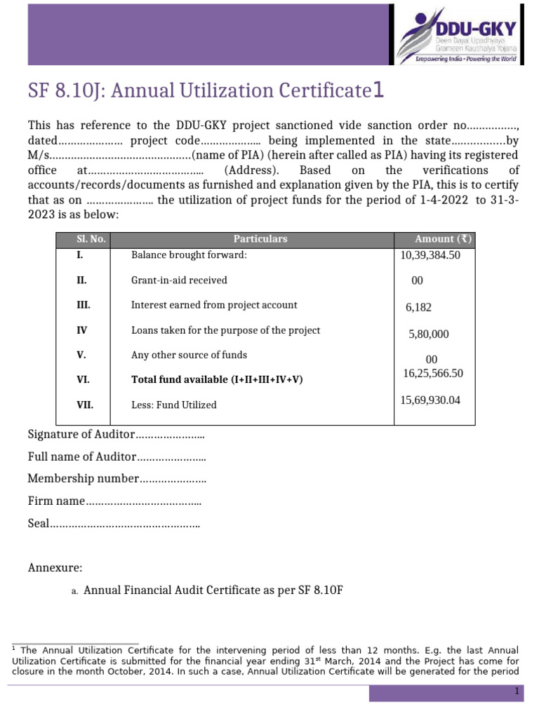 SF 8.10J Annual Utilization Certificate 21-22 | PDF | Financial Services