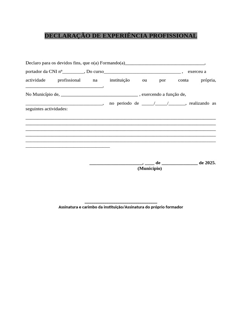 Declaração de Experiência Profissional | PDF