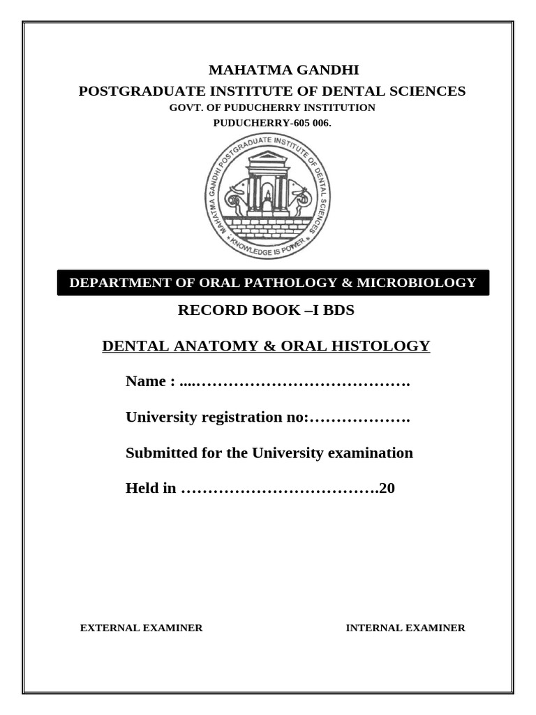 BDS Record Book: Dental Anatomy & Histology | PDF | Tooth | Dentistry