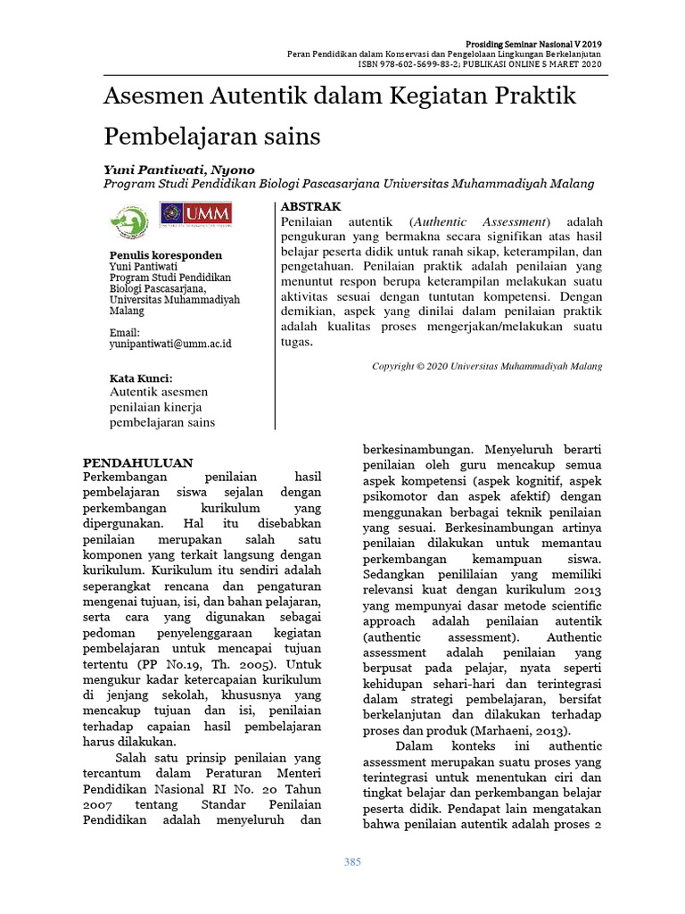 Asesmen Autentik dalam Pembelajaran Sains | PDF