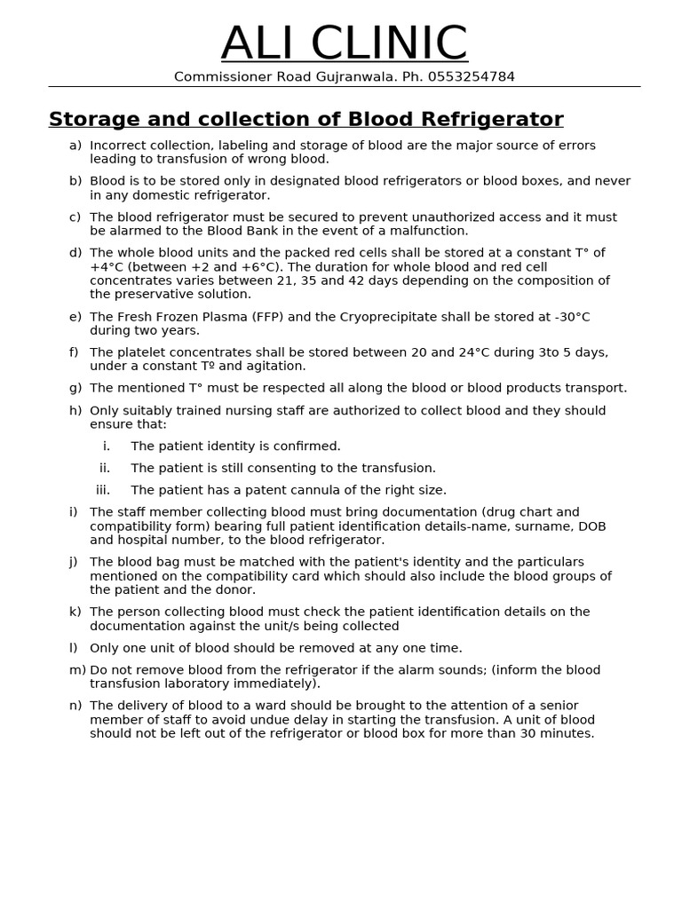 Storage and Collection of Blood Refrigerator | PDF | Blood Transfusion ...
