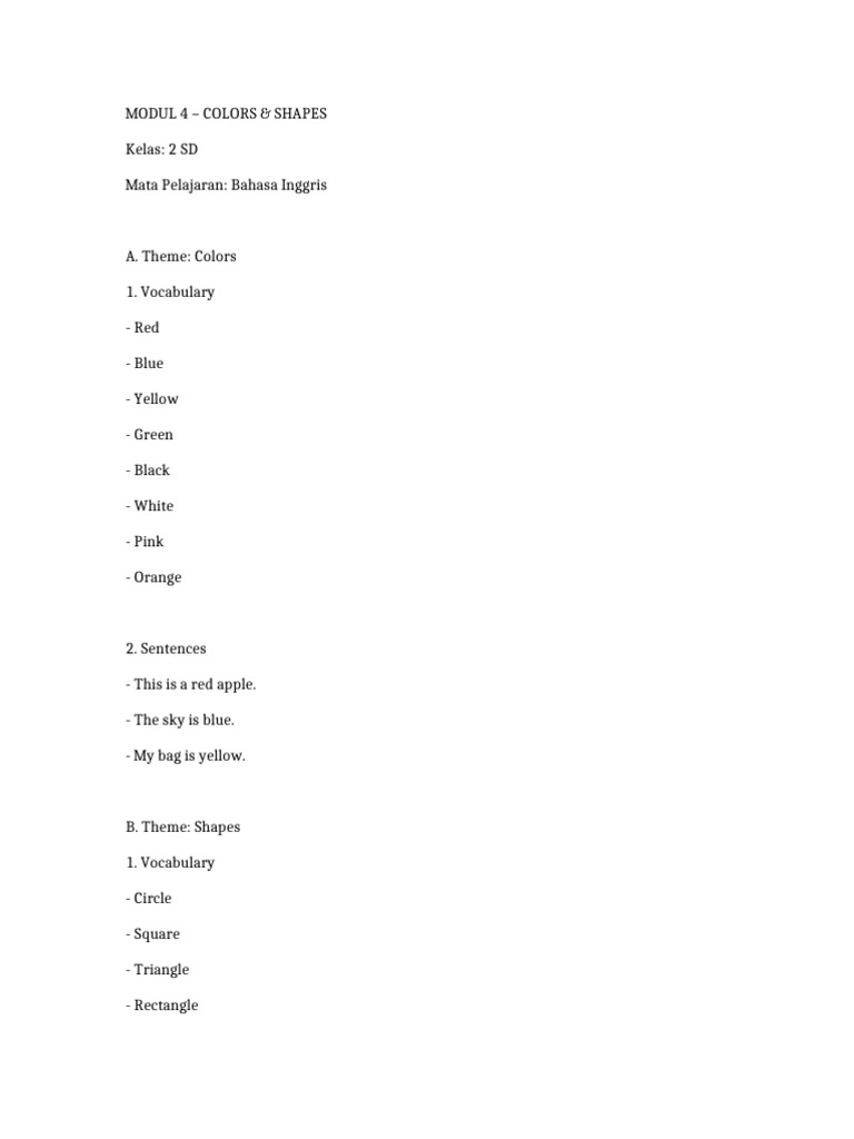 Modul 4 Colors and Shapes | PDF