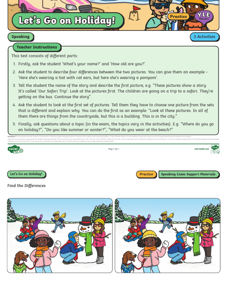 Speaking - On the holiday | PDF | English As A Second Or Foreign ...
